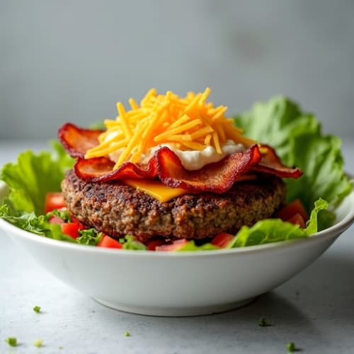 Lean Ground Beef and Crispy Bacon Cheeseburger Bowl