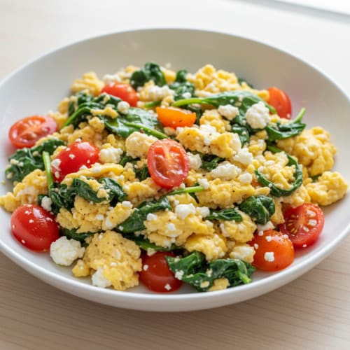 Cottage Cheese Egg Scramble with Spinach and Tomatoes