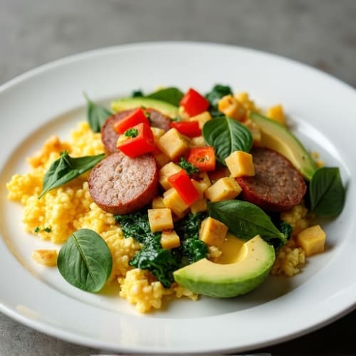 Egg White Scramble with Turkey Sausage and Spinach