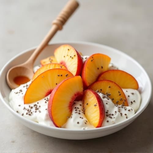 Greek Yogurt with Sliced Peaches and Chia Seeds