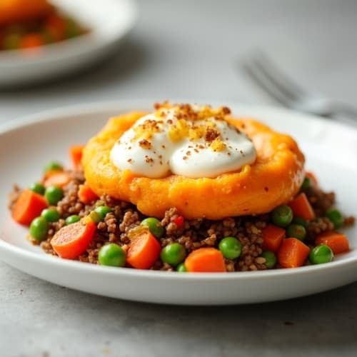 Lean Ground Beef and Vegetable Shepherd's Pie with Creamy Sweet Potato ...