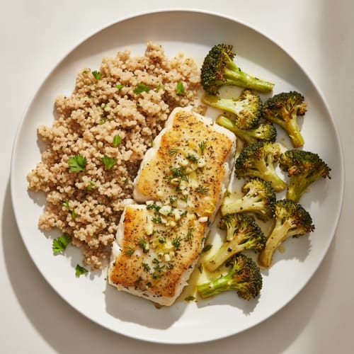 Herb-Baked Cod with Roasted Broccoli and Quinoa