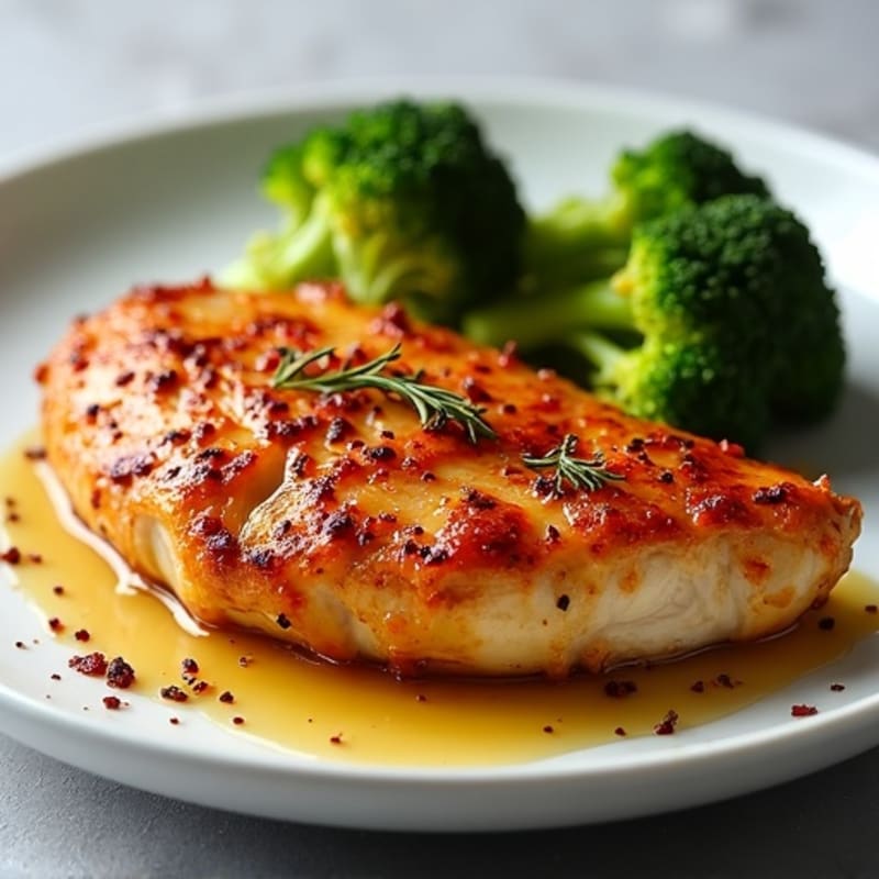 Crispy Baked Chicken with Spicy Ginger Garlic Glaze and Roasted Broccoli
