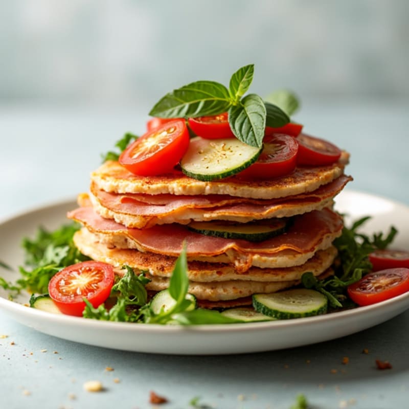 Lean Turkey-Prosciutto Stack with Fresh Mediterranean Vegetables