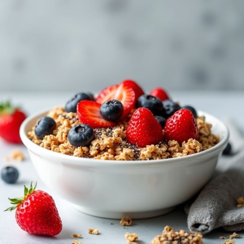 Greek Yogurt Granola Bowl with Mixed Berries and Chia Seeds