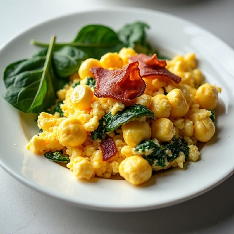 Cottage Cheese Egg Scramble with Spinach and Turkey Bacon