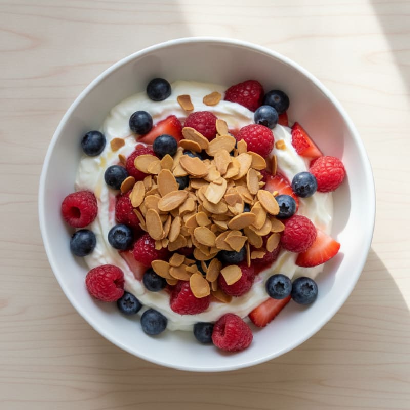 Greek Yogurt Protein Parfait with Mixed Berries and Almonds