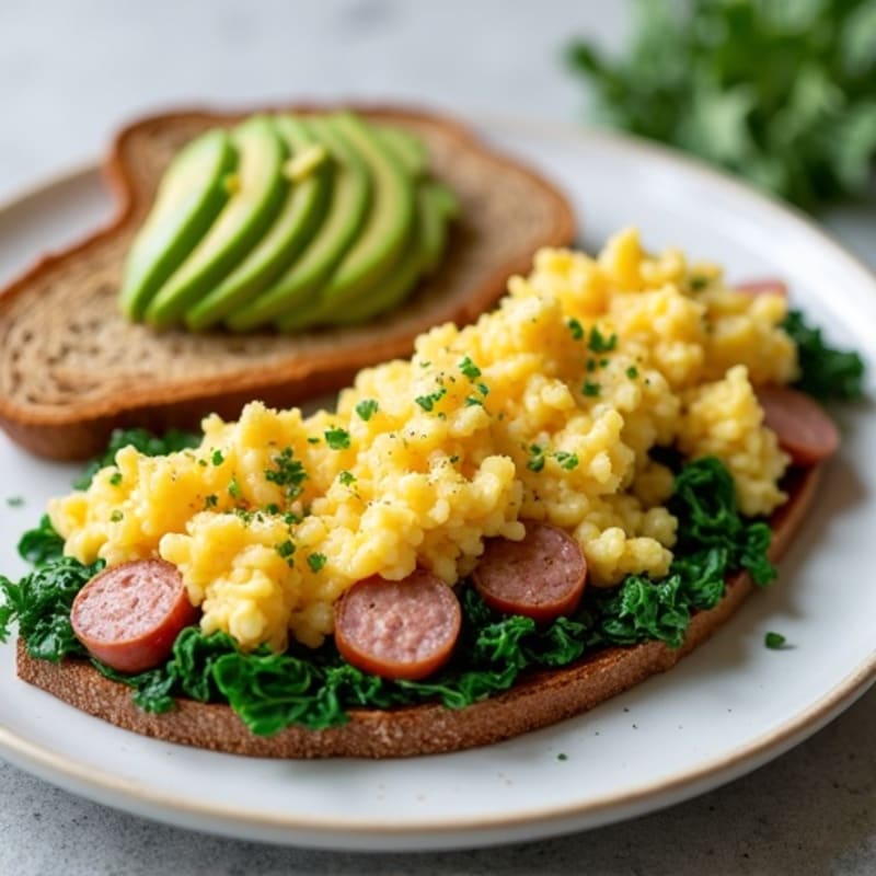 Egg White Scramble with Turkey Sausage and Sautéed Spinach