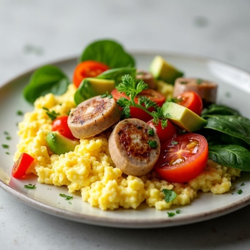 Egg White Scramble with Turkey Sausage and Sautéed Spinach