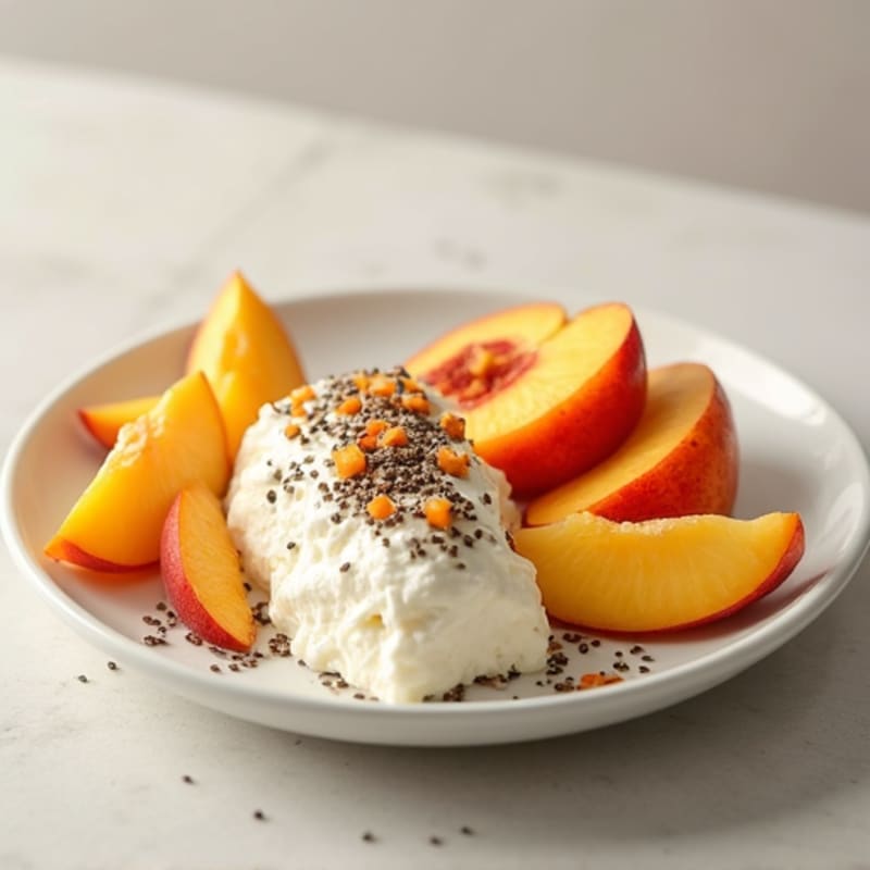 Cottage Cheese with Sliced Peaches and Chia Seeds