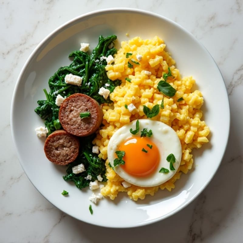 Egg White Scramble with Turkey Sausage and Sautéed Spinach