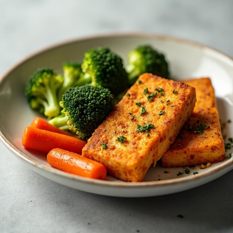 Crispy Baked Tofu with Roasted Broccoli and Carrots