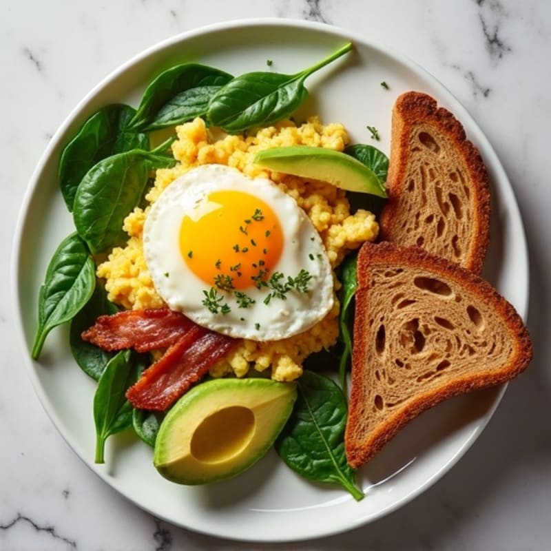 Cottage Cheese Scramble with Spinach and Turkey Bacon