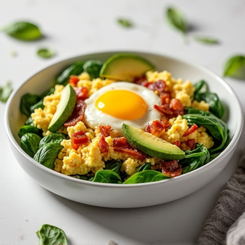Cottage Cheese Egg Scramble with Spinach and Turkey Bacon