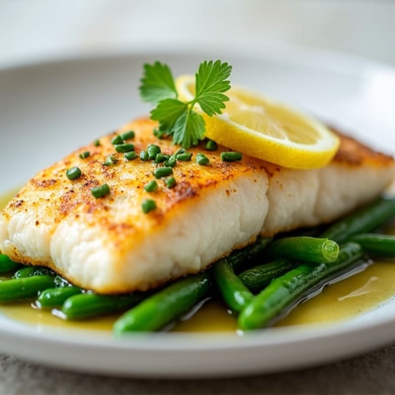 Seared Cod with Steamed Green Beans and Lemon