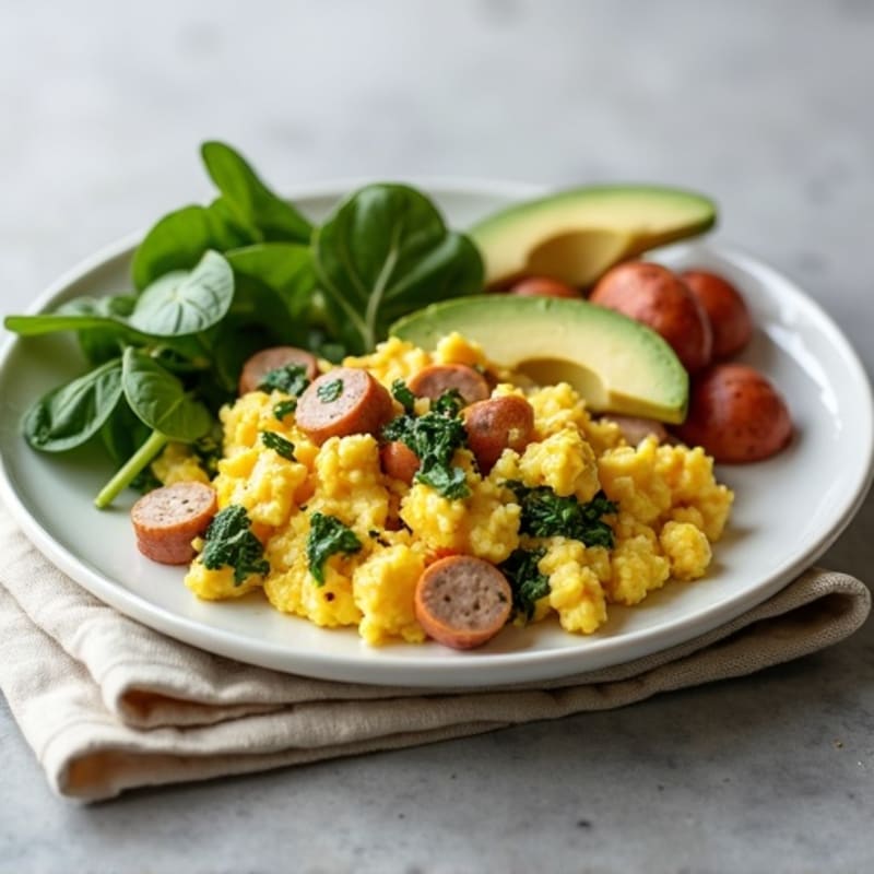 Egg White and Turkey Sausage Scramble with Spinach