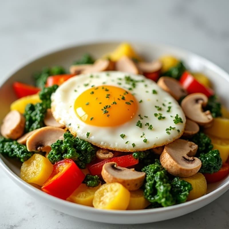Egg White Veggie Scramble with Cottage Cheese and Sliced Turkey