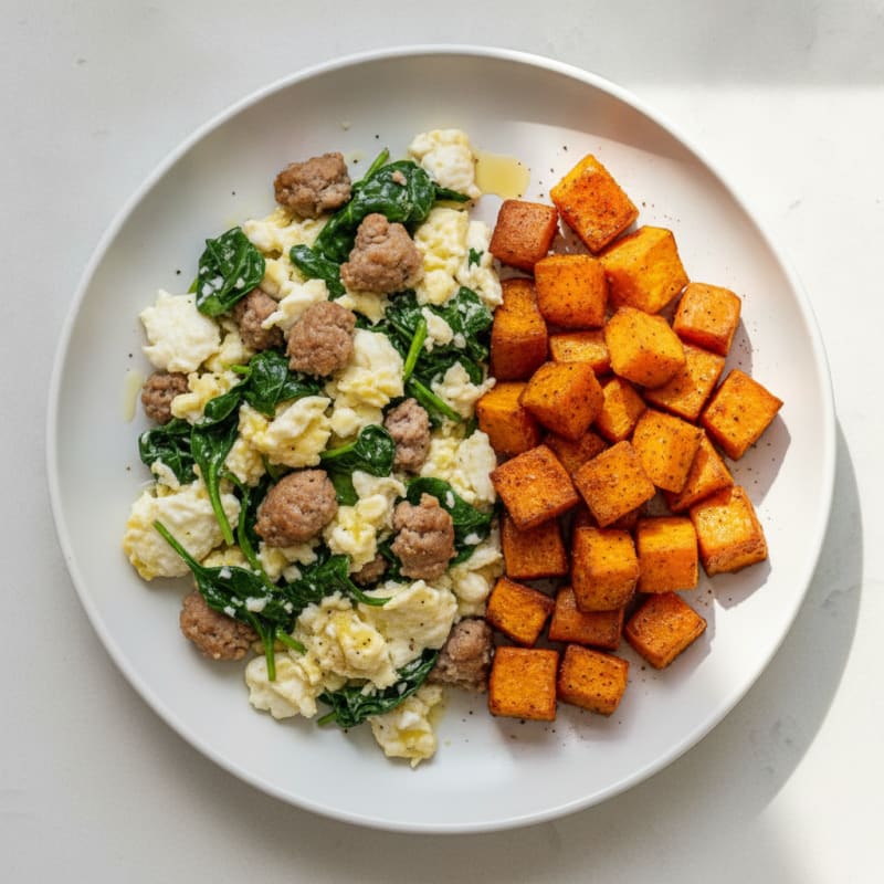 Egg White and Turkey Sausage Scramble with Spinach and Roasted Sweet ...