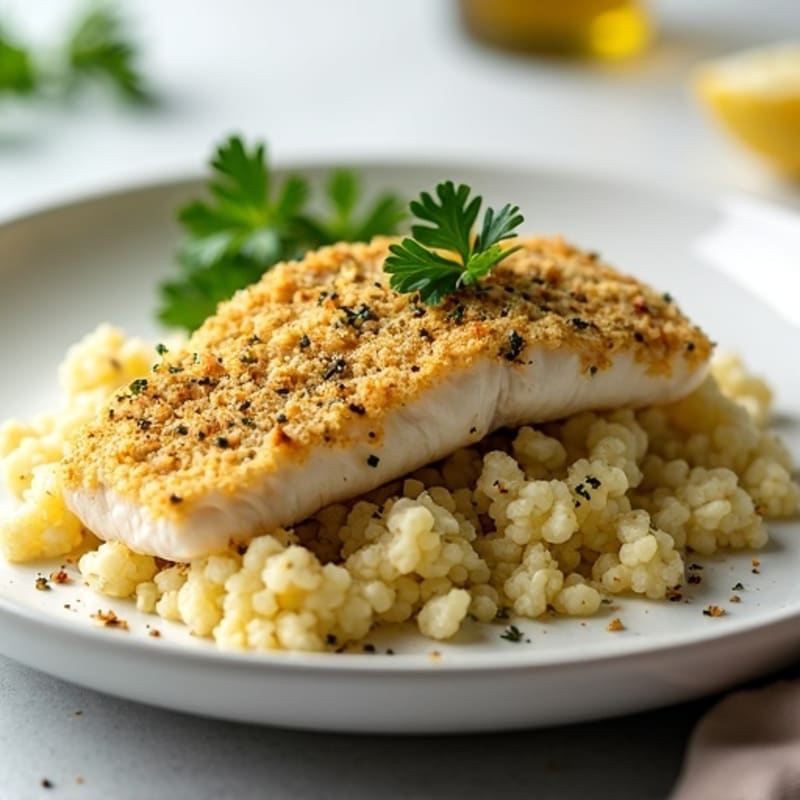 Herb-Crusted Baked Cod with Cauliflower Rice