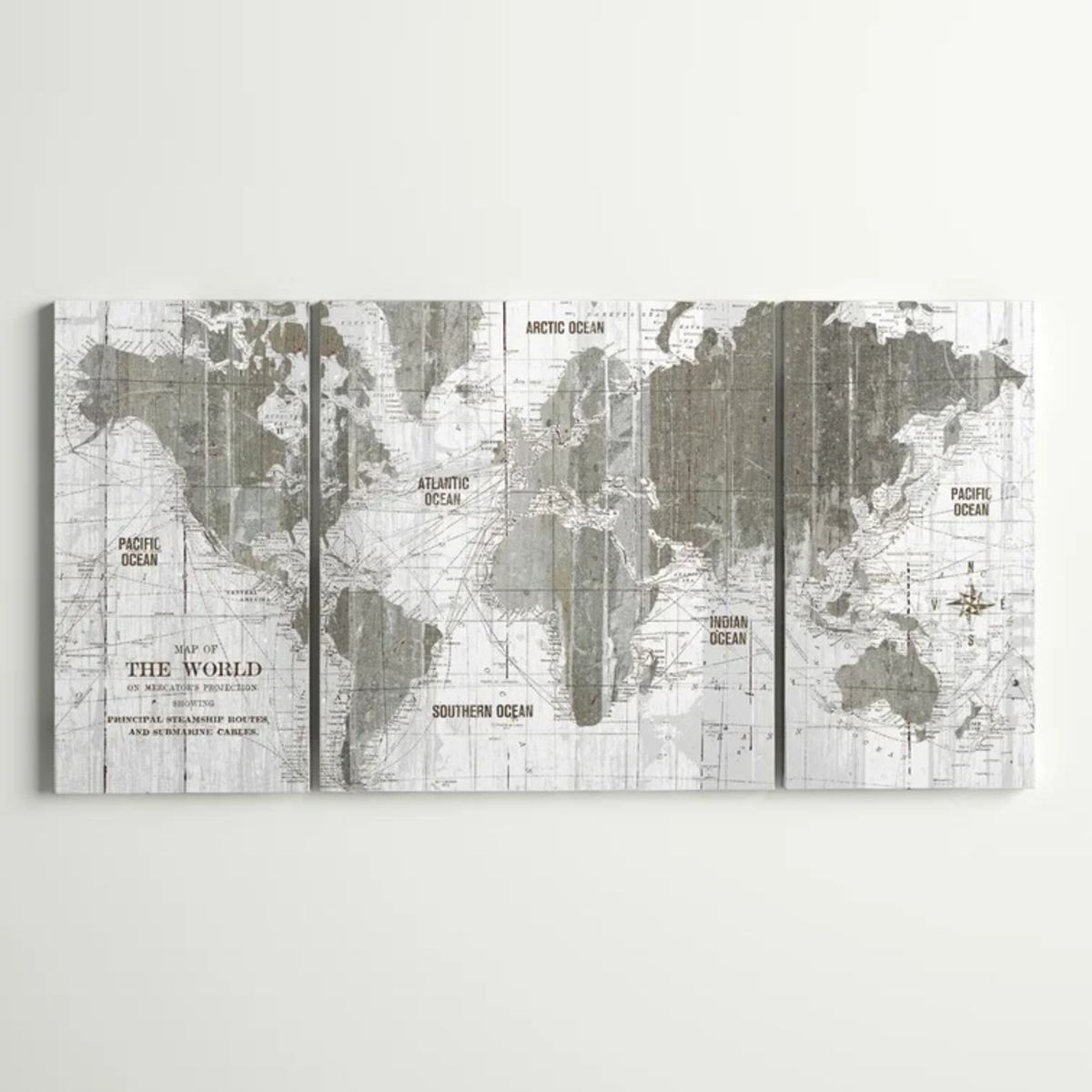 Old World Map 3 Piece Graphic Art on Canvas No Frame-80"x40" | Spacejoy