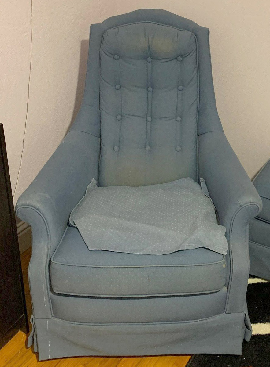 Blue chair customer