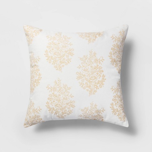 Square Block Print Paisley Pillow White/Yellow