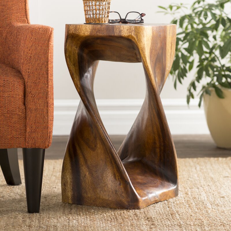 Walnut Croker 23'' Tall Solid Wood Abstract End Table