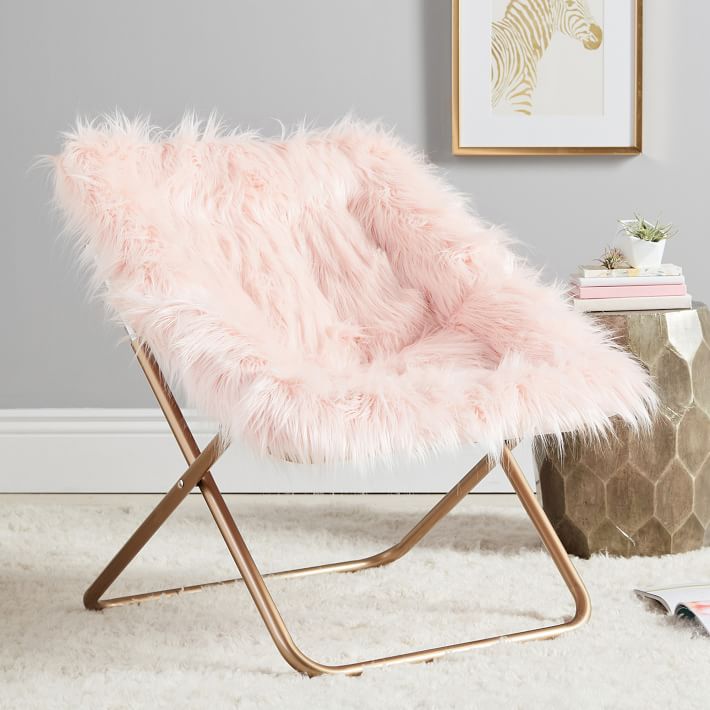 Himalayan Faux-Fur Blush Hang-A-Round Square Chair