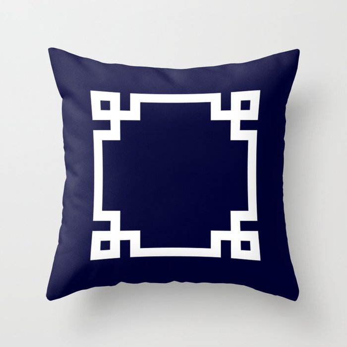 Greek Key Square White On Navy Blue Throw Pillow With Insert-16"x16"