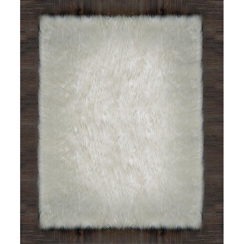 Mullane Faux Fur White Area Rug