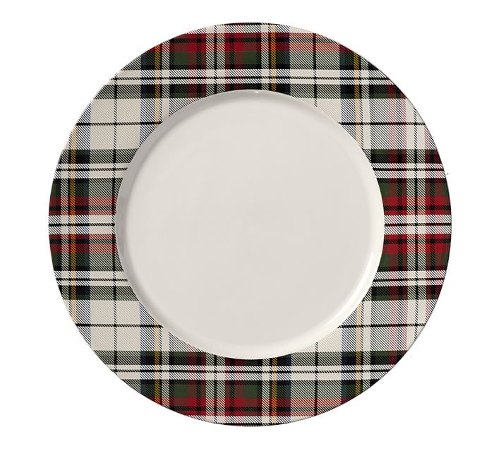 Denver Plaid Rim Stoneware Dinner Plates - Set of 4
