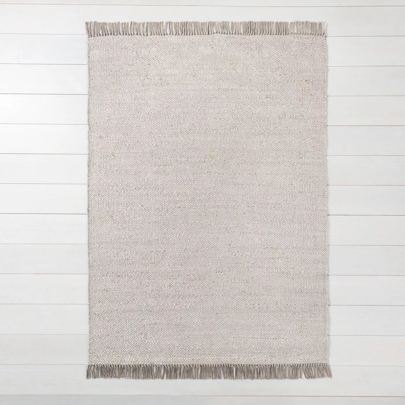 Bleached Jute Rug with Fringe Gray