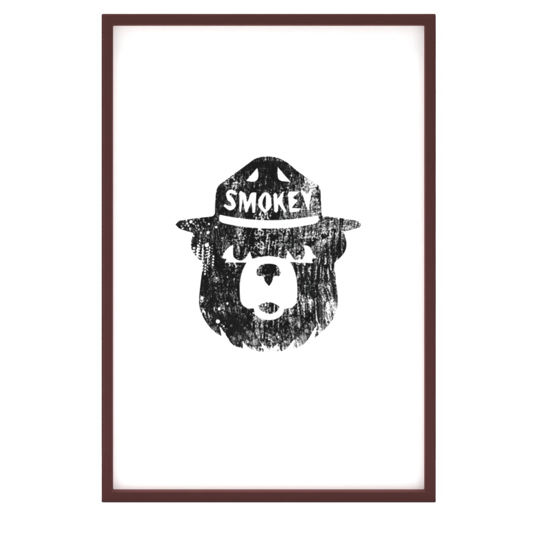 Smokey Bear Distressed Logo Art Print With Frame