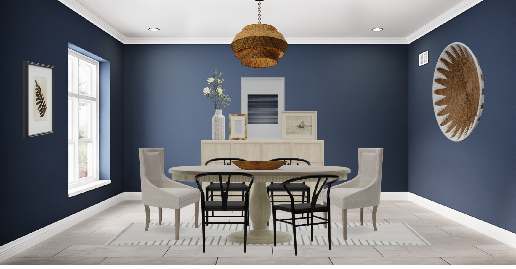 Coastal Transitional Dining Room Set With Oval Table | Spacejoy