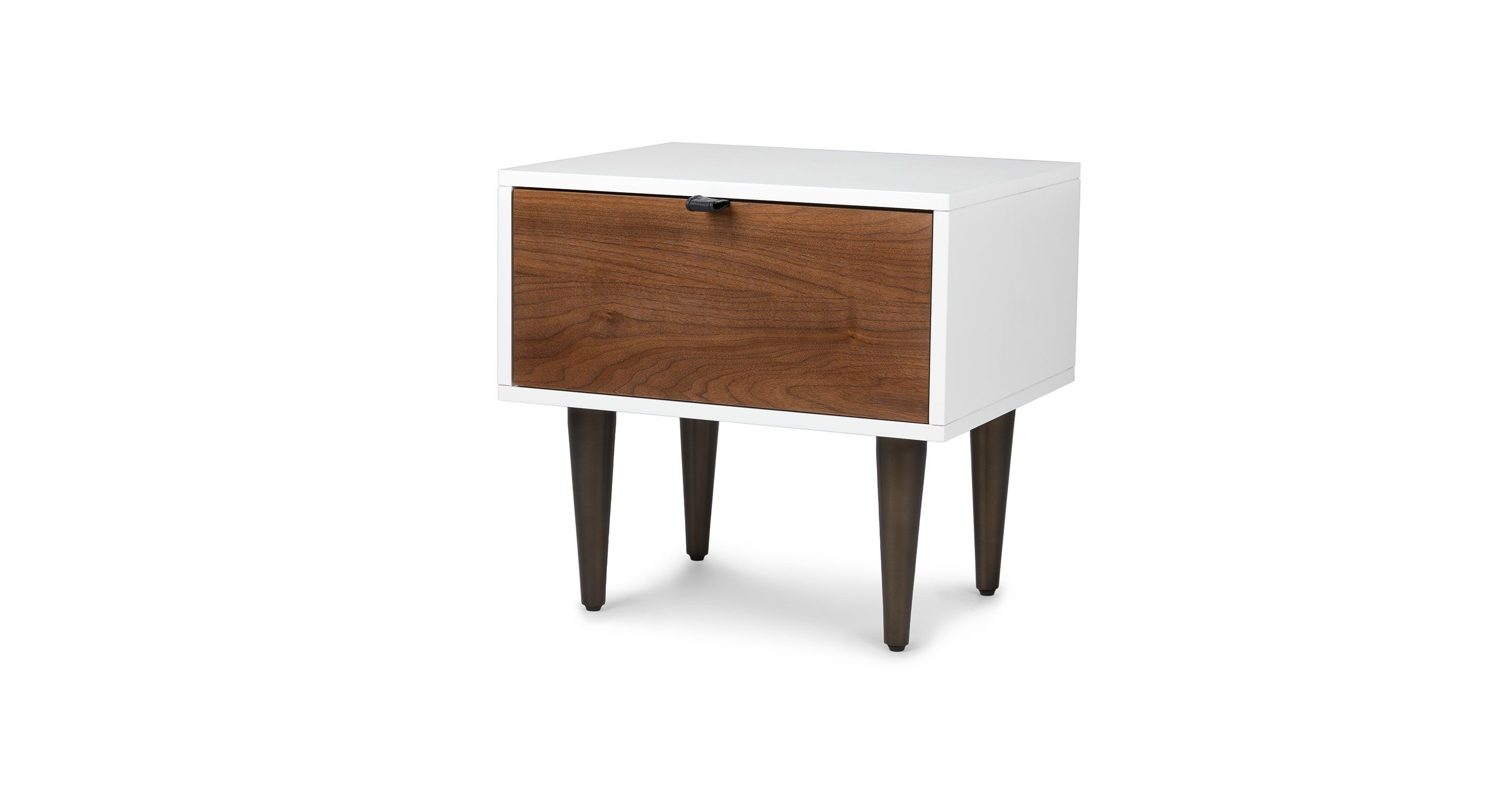 White and walnut bedside table store