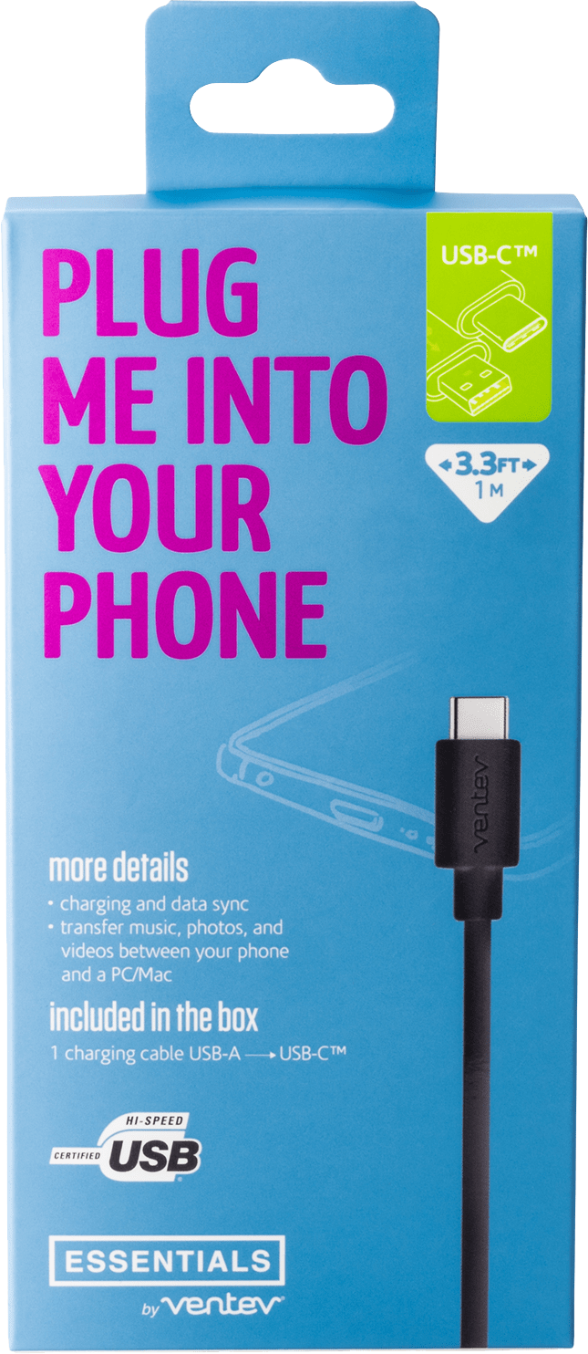 Ventev Essentials USB-A to USB-C 2.0 Cable (3ft) in Black | Spectrum Mobile