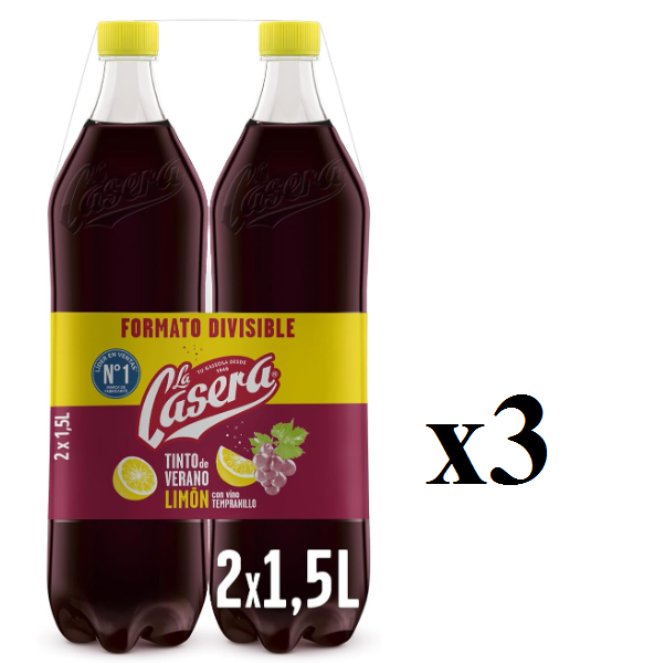 3 Packs de 2 Botellas de 1.5L de La Casera Tinto de Verano con Limón ...