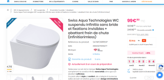 Cuvette WC suspendu Swiss Aqua Technologies Infinitio sans bride et ...