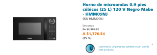 Microondas Mabe - HMM09NJ por $1,776.54 en Mabe