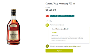 3x2 en Cognac Vsop Hennessy 700ml en Soriana