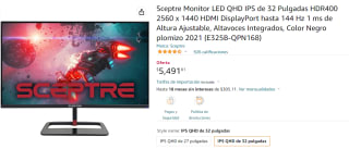 Monitor Spectre 32" IPS 144 hz a $5,492 en Amazon