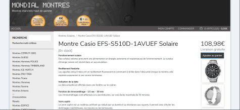 Montre Casio EFS-S510D-1AVUEF Solaire Verre Saphir à 108,98€