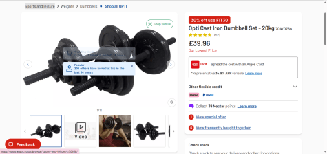 Opti Cast Iron 20Kg Dumbbell Set £24.50 with Code