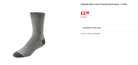 Parkside Men’s Thermal Work Socks (2 Pairs) – £2.99