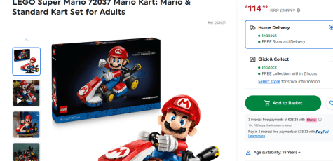 LEGO Super Mario 72037 Mario Kart: Mario & Standard Kart Set – £99.99 ...