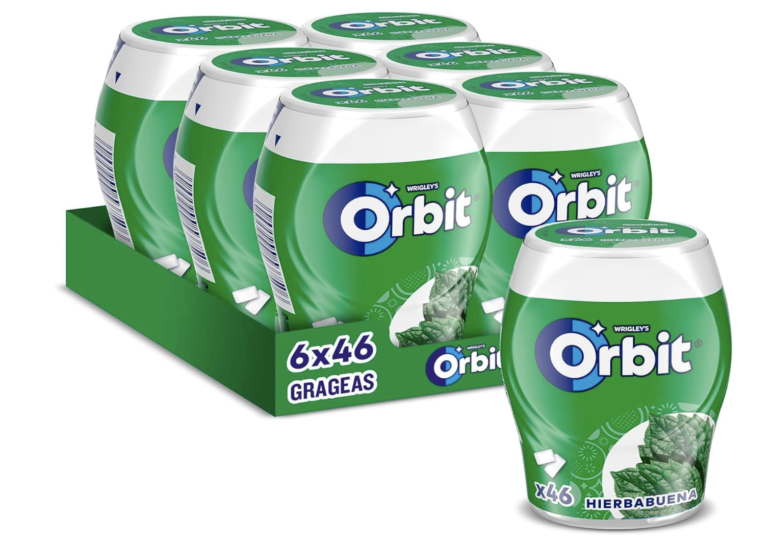 Orbit Bote de Chicles Sin Azúcar Sabor Hierbabuena (6 x 46 chicles) por ...