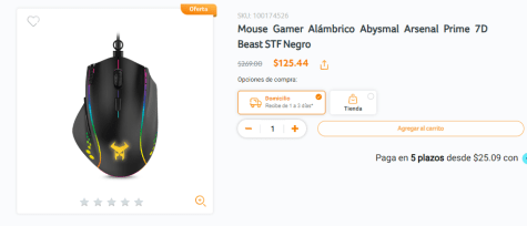 Mouse Gamer Abysmal Arsenal Prime 7D Beast STF por $125 en RadioShack