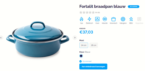 BK Fortalit braadpan Ø 28 cm - blauw - emaille - inductie voor €48,93 ...