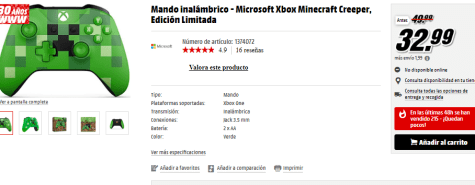 Mando inalámbrico Microsoft Xbox Minecraft Creeper Edición Limitada a ...