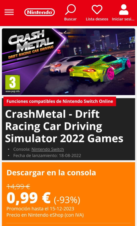 CrashMetal Drift Racing Car Driving Simulator 2022 Games por 0,99€.